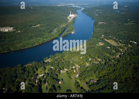 The Connecticut River in Portland, Connecticut. Power plant. Aerial ...