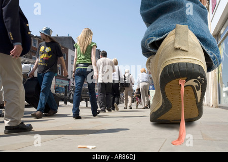 Chewing gum stuck on the street / road in Oxford Street, London. UK ...