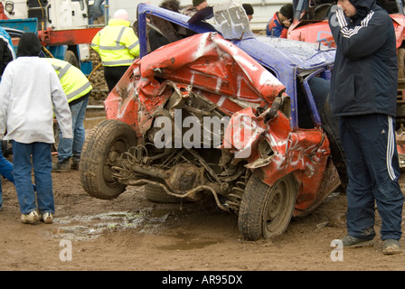 crumple car zone crash crashed car banger racing Stock Photo - Alamy