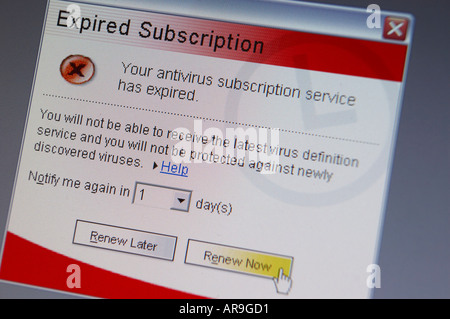 VIRUS PROTECTION EXPIRY WARNING ON COMPUTER SCREEN Stock Photo - Alamy