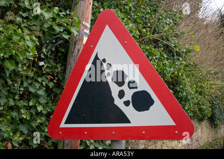 uk road sign falling rock rocks unstable cliff cliffs avalanche ahead ...