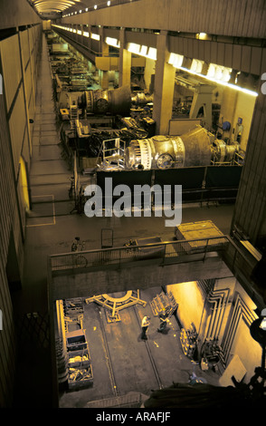 Turbines inside the dam in the Rance tidal power station Brittany ...