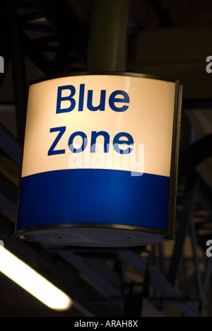 Blue zone sign at Lancaster train station Stock Photo - Alamy