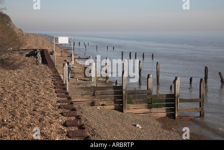 wooden groyne sea defences on the beach at rhyl north wales Stock Photo ...
