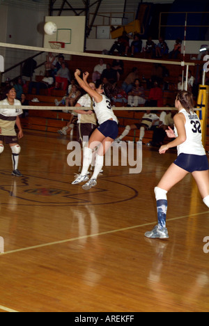 Girls high school volleyball game in a high school gym Stock Photo - Alamy