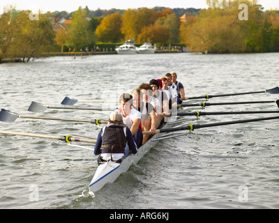 Sport rowing boat with crew of eight and cox on the River Cam in ...