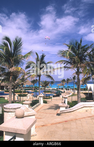 Cancun Mexico Walkway to Beautiful Resort Pool and Beach Stock Photo ...