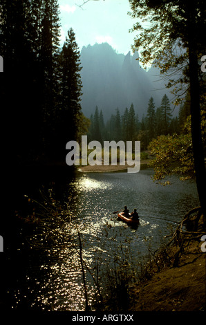 CALIFORNIA - Rafters on the Merced River in Yosemite Valley with Half ...