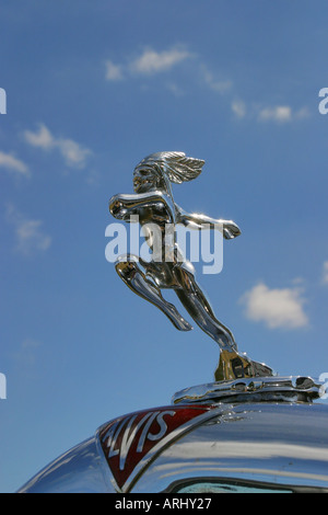Running Indian emblem on vintage Alvis car at classic car show Stock ...