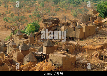 Africa, Mali, Dogon Region. Ancient Tehillem ruins in cliffs above ...