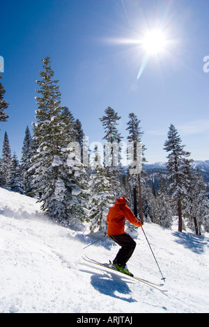 Side profile of a man skiing on snow, Lake Tahoe, California, USA Stock ...