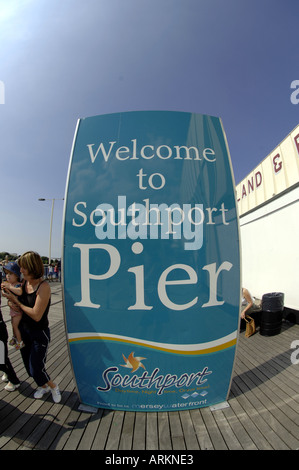 welcome to southport pier, sign, blue, sky Stock Photo - Alamy