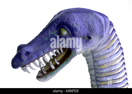 plastic dinosaur, monster, kitsch, blue, sky, horizontal, head Stock ...