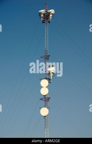 Communication towers with microwave dishes to gather and forward ...