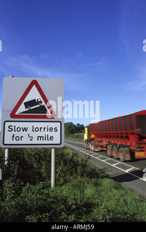 warning sign of slow lorries travelling in the road ahead a64 yorkshire ...