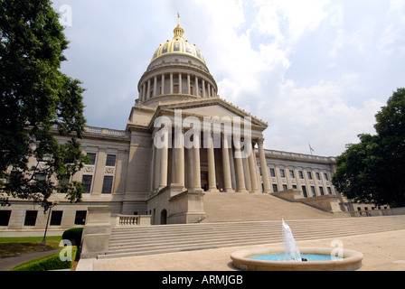 West Virginia State Capitol building from across the Kanawha River in ...