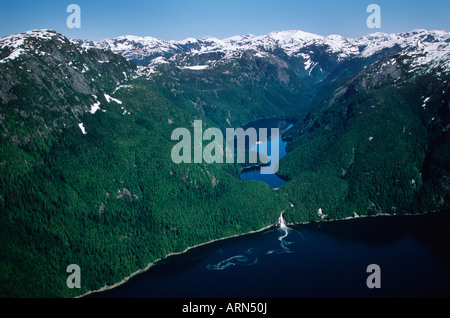 Aerial of Kynoch Inlet showing falls and hanging lake, Central Coast ...