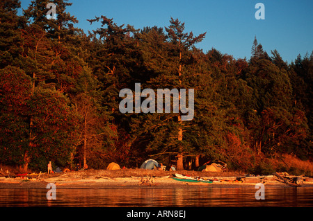 kayakers camping at shell beach, Portland Island, Gulf Islands National ...