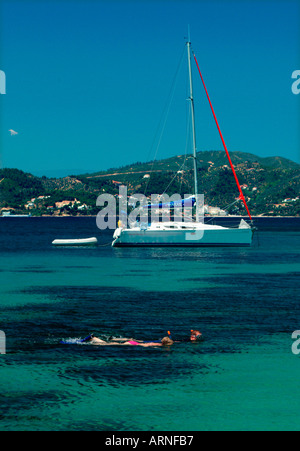 sailing boat anchored off Skiathos Greece near Argos Island Stock Photo ...