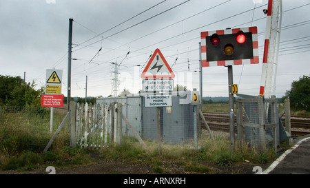 Unmanned level crossing over a railway line at Glan-y-mor Elias near ...