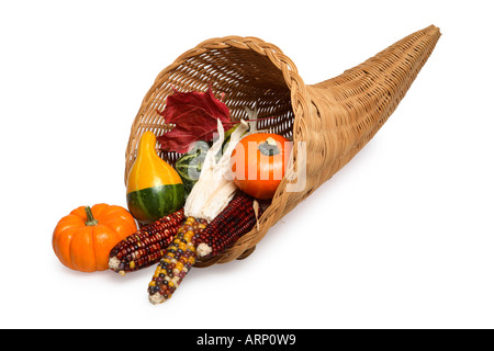 Cornucopia with Fall Gourds, Indian Corn, and Fresh Fruits Stock Photo ...