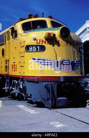Union Pacific Railroad locomotive traveling along Interstate 10 through ...