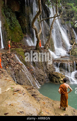 Novice monks Kuang Xi waterfall near Luang Prabang Laos Stock Photo - Alamy