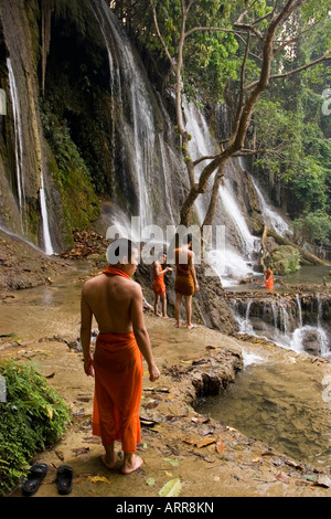 Novice monks Kuang Xi waterfall near Luang Prabang Laos Stock Photo - Alamy