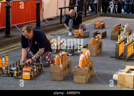 Men with fireworks setup for the Chinese New year celebration In ...