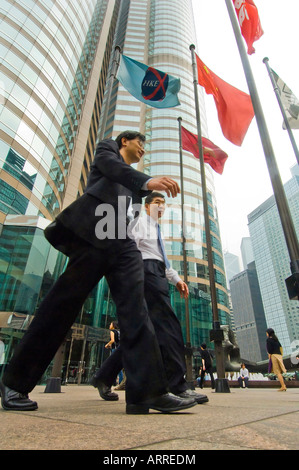 The Hong Kong Stock Exchange flag in front of the buffalo statue on ...
