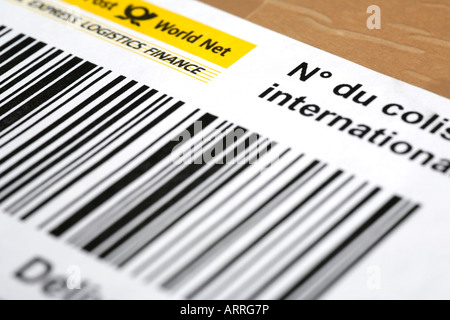 Airmail Express Post Shipping Detail with Barcode Stock Photo - Alamy