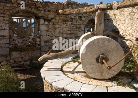 An old and ruined olive press at Trachila in the outer Mani Messinia ...