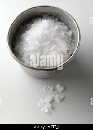 A pot of Maldon salt on a white background editorial food Stock Photo ...