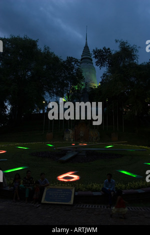 Clock in front of Wat Phnom at night Phnom Penh Cambodia Stock Photo ...