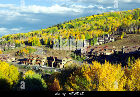 Fall foliage and Snowmass Village condominiums Colorado USA Stock Photo ...