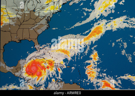 Hurricane weather map of a level 5 storm as viewed on the internet and ...