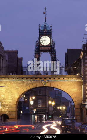 View of the Victorian Eastgate clock and clock tower standing the Roman ...