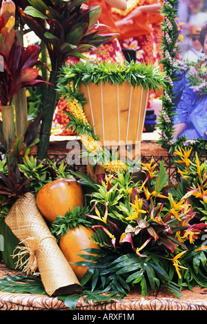 Hula implements on a float in the Aloha Festivals Parade, Honolulu ...