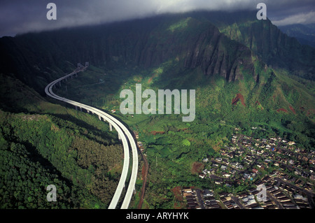 Koolau mountains and H3 highway Oahu Hawaii USA Stock Photo - Alamy