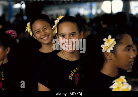 Hawaiian children young girls hula dancers at Paniolo Parade during ...