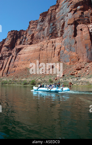 USA, Arizona. Floating down the Colorado River surrounded by canyon ...