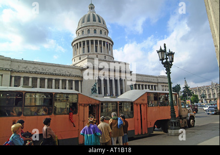 Havana Cuba Bus & Passengers - Camel - Trucks Made Into Buses Stock ...