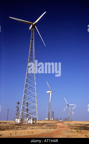 Windmills on lateritic plateau at Chalkewadi Satara Dist. Western Ghats ...