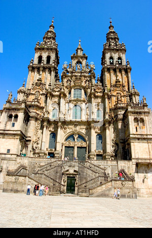 Ornate facade of the attractive church at Santiago de Campostella ...