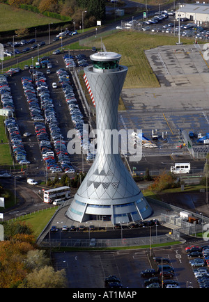 Aerial view of Edinburgh Airport, runway and control tower Stock Photo ...