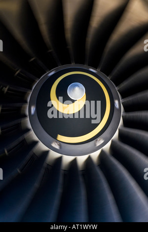 Closeup of the air inlet of an IAE V2500 turbofan engine showing the ...