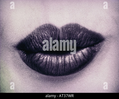 Pout, lips and woman face whistle with her mouth or kiss with lipstick ...