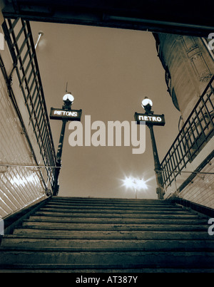 Entrance Exit to the metro station Paris at night Stock Photo - Alamy