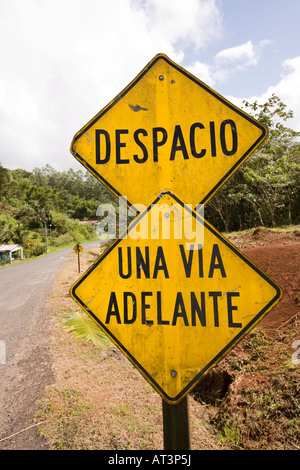 Costa Rica Laguna Arenal warning road sign danger poor road surface ...
