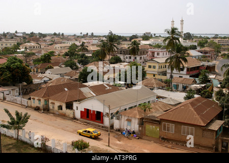The Gambia Banjul elevated view of town and river towards King Fahad ...